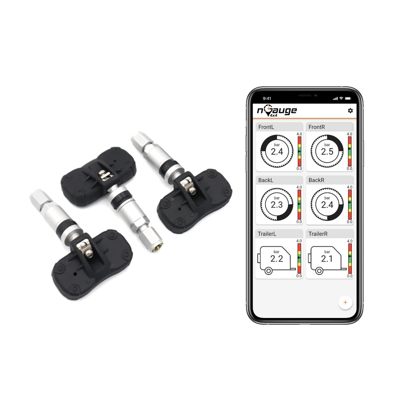 Internal Tyre Pressure Sensors - 6 Wheel TPMS - nGauge 4x4